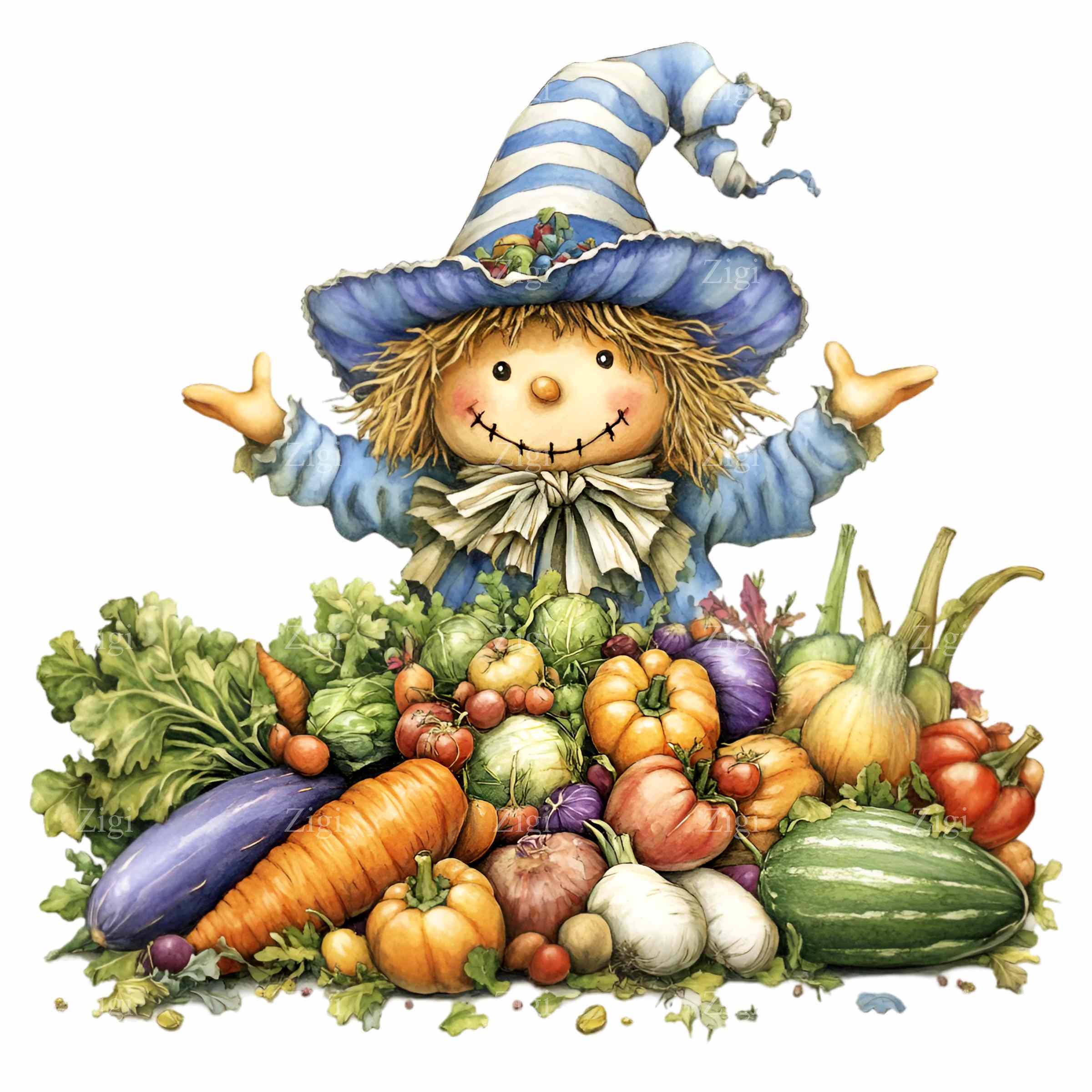 11 PNG Harvest Scarecrow Garden Vegetable Clipart, Autumn Fall Graphics ...
