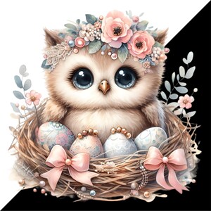 12 Easter Owl Clipart PNG, Cute Owl With Eggs, Spring Owl, Transparent ...