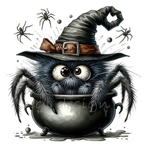 Cute Halloween Spider Clipart 12 PNG, Adorable Spider in Witch Hat ...