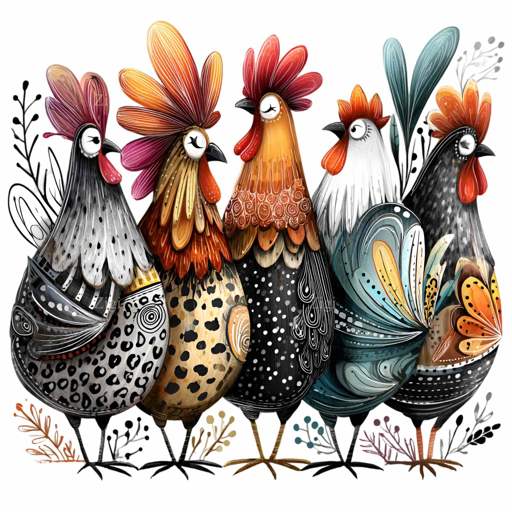 15 PNG Farmhouse Chicken Clipart – Colorful Hens PNG – Perfect for ...