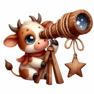 Cow Clipart With Telescope 10 Cute Cartoon Cow Illustration Digital Art ...