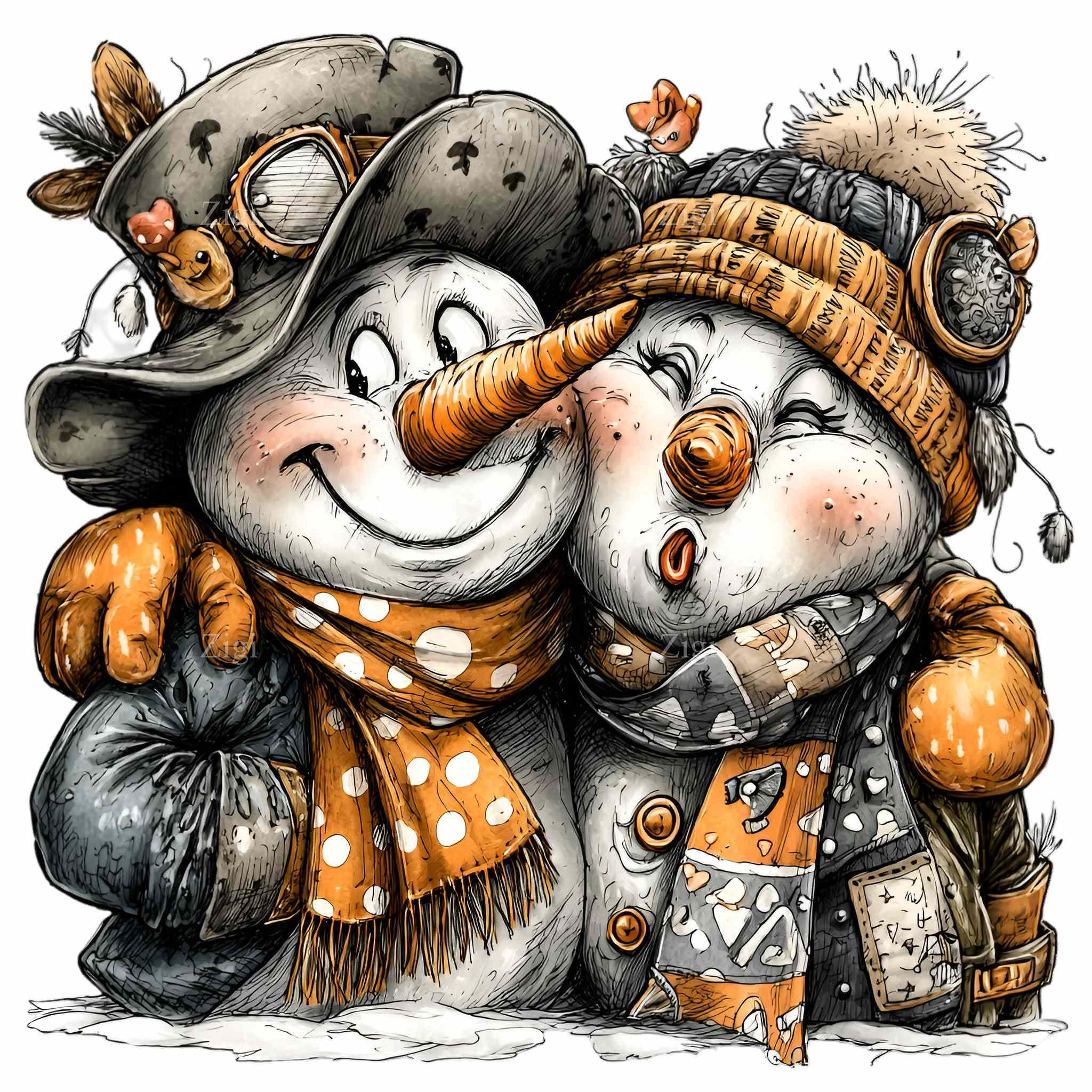 11 PNG Rustic Snowman Couple Clipart – Festive Winter Illustration With ...