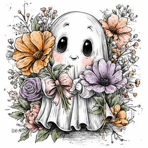 12 PNG Floral Bouquet – Cute Ghost PNG Clipart – Pastel Halloween Art ...