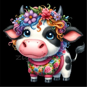 12 Rainbow-haired Cow PNG Clipart - Cute Floral Cow With Colorful Hair ...