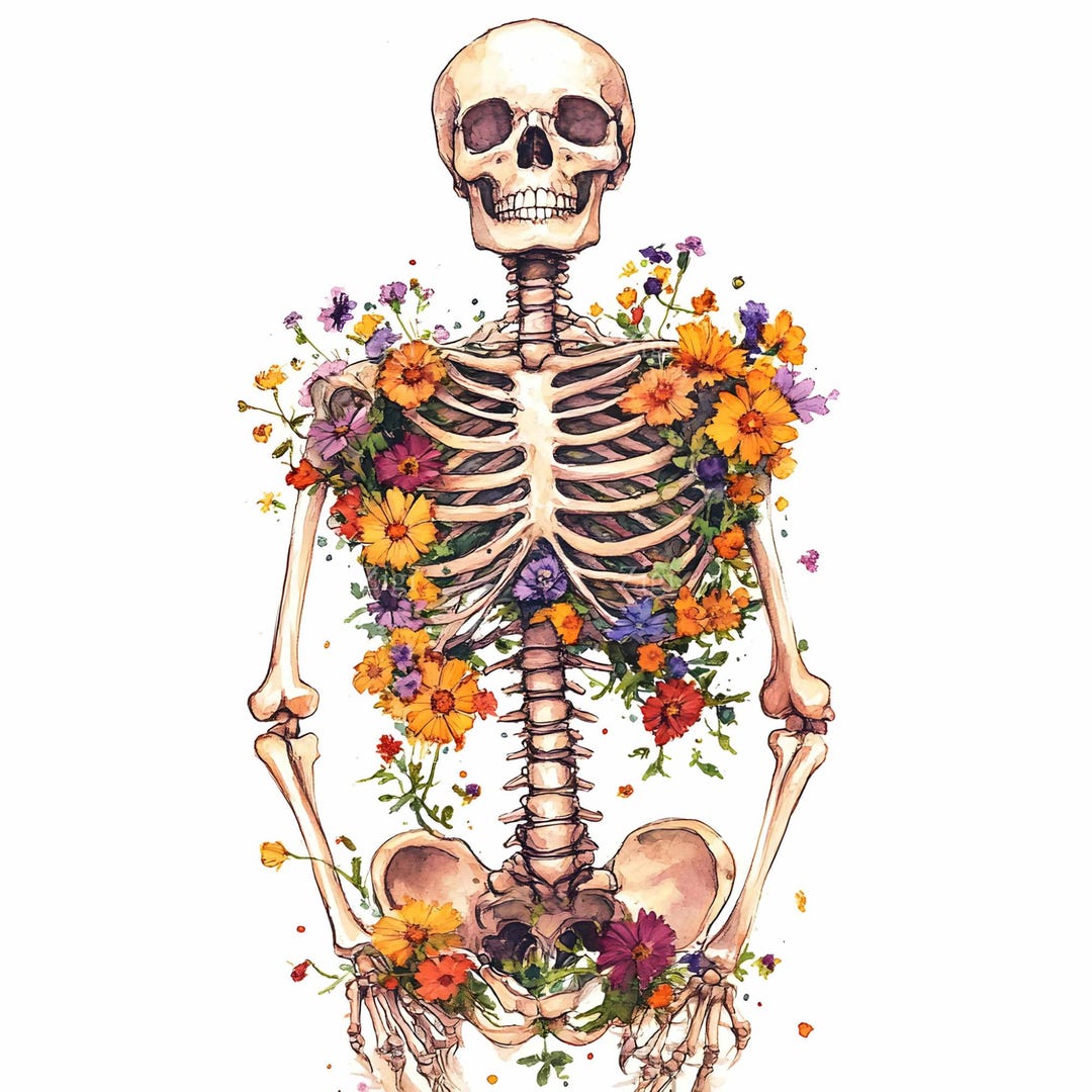 20 JPEG Floral Skeleton Clipart JPEG - Autumn Skeleton With Bright ...