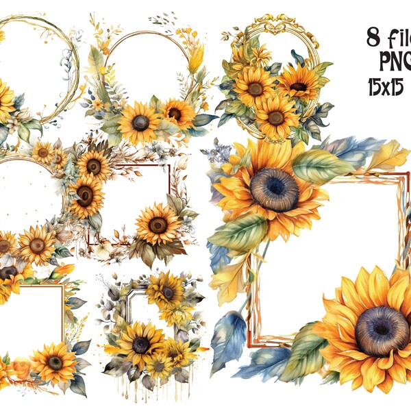 Watercolor Sunflower Border - Etsy