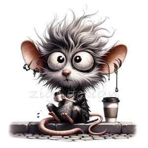 Gothic Mouse With Coffee Clipart, 12 PNG Comics Funny Street Animal ...
