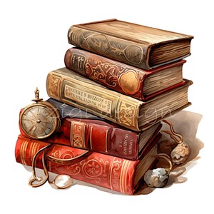 Library Clipart 20 PNG, Watercolor Reading Literature Vintage Book ...