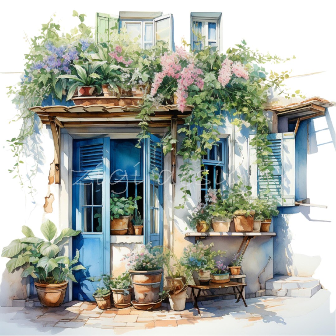 15 Mediterranean Window PNG With Flowers and Potted Plants Rustic PNG ...