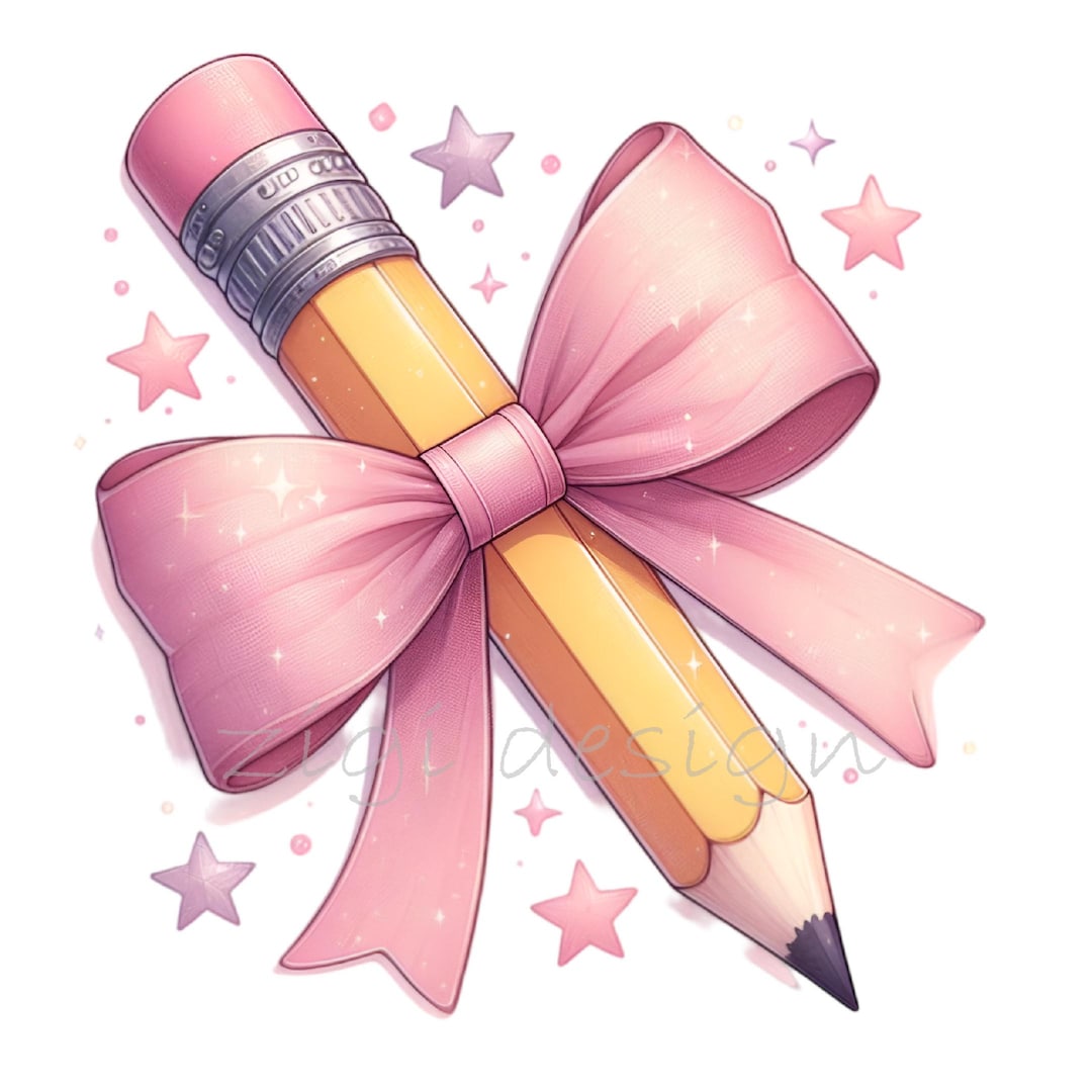 Cute Pencil With Pink Bow Clipart 12 Digital PNG for Crafts ...