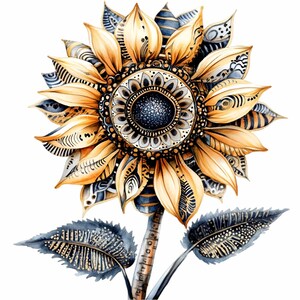 12 Intricate Sunflower PNG Clipart, Decorative Sunflower With Detailed ...