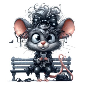 Gothic Mouse With Phone Clipart, 12 PNG Comics Funny Animal Lovers Gift ...