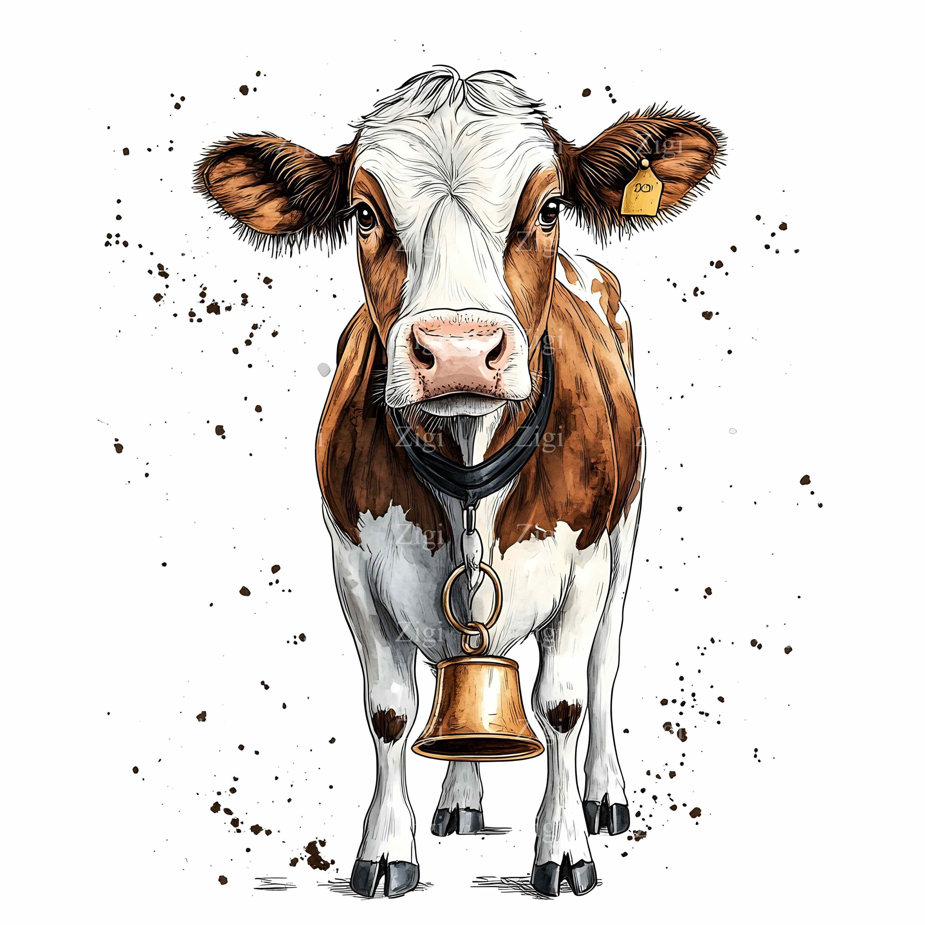 36 JPEG Rustic Cow Clipart - Brown and White Dairy Cow With Bell ...