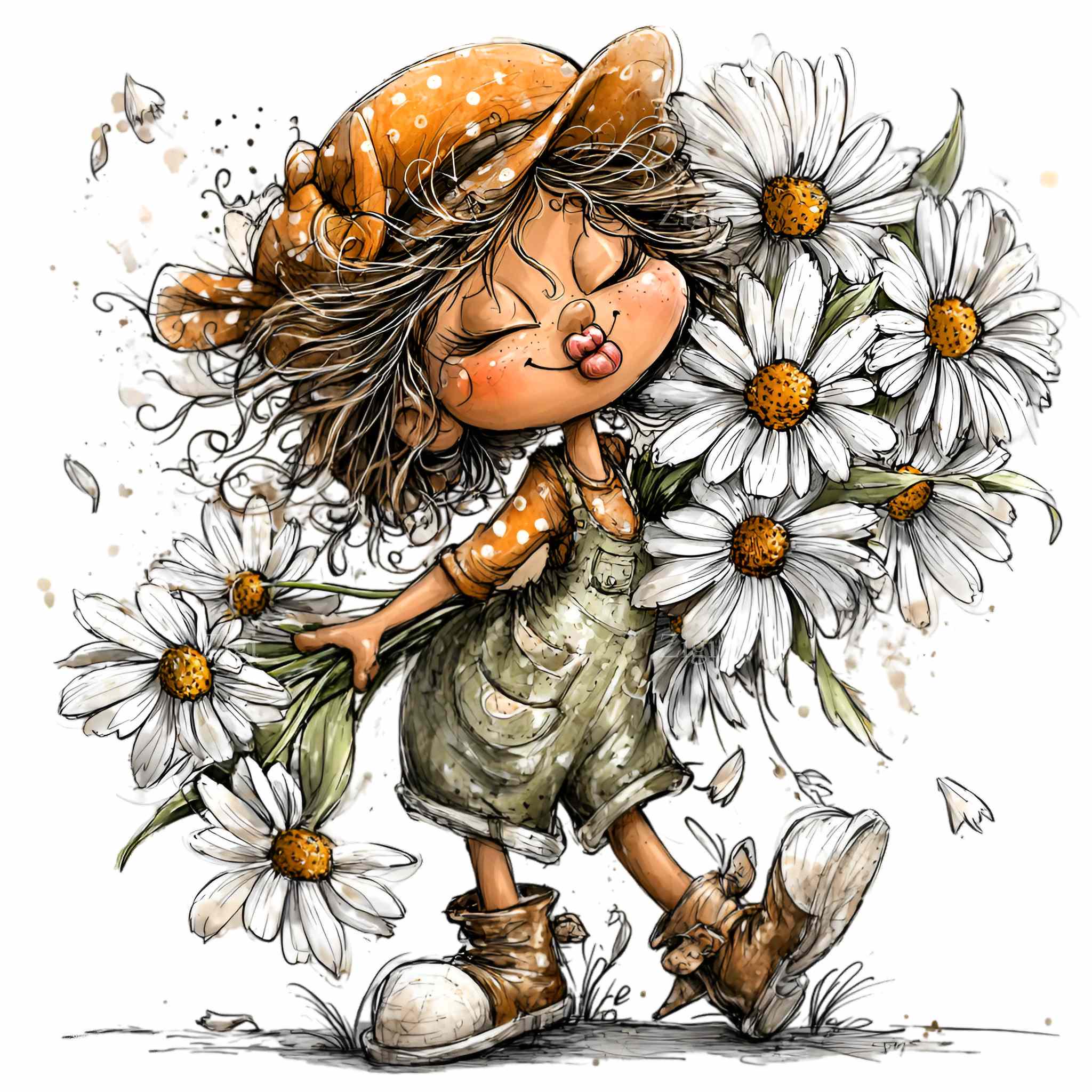 12 PNG Smiling Girl With Daisies Clipart – Cute PNG – Spring Floral Art ...