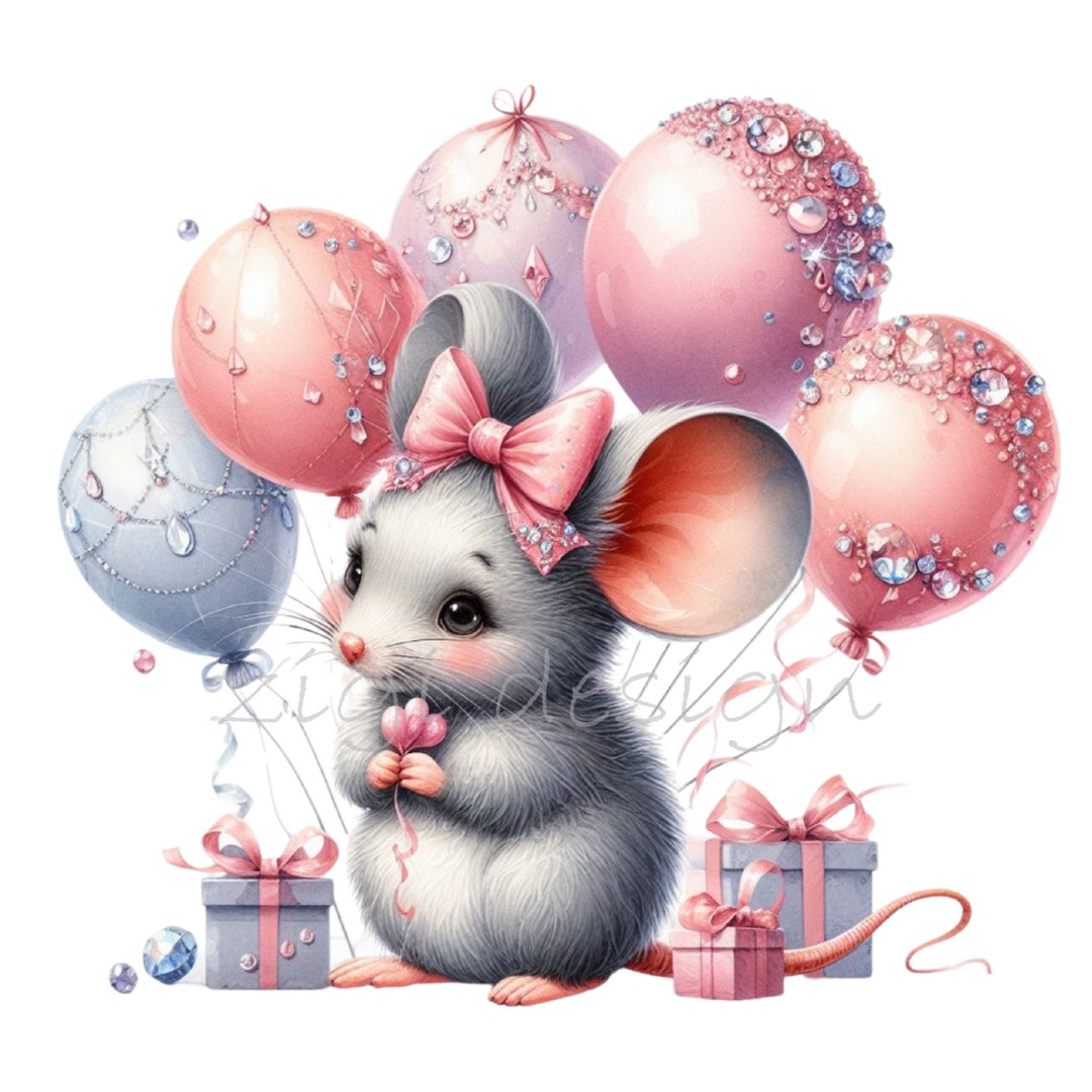 10 Party Mouse PNG Clipart | Cute Mouse With Balloons Digital Art ...