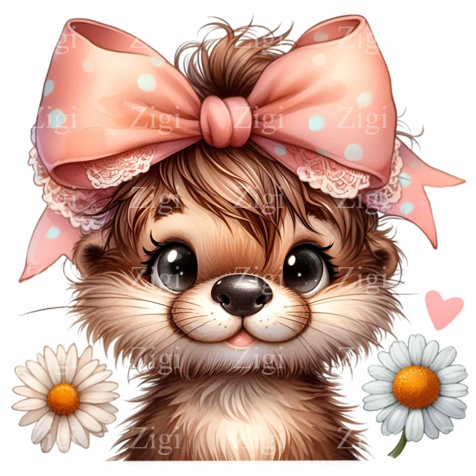 15 Otter PNG Clipart, Otter With Bow and Flowers, Cute Animal Digital ...