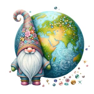 Earth Day Clipart, Gnome Clip Art, 15 PNG Watercolor Globe Planet ...