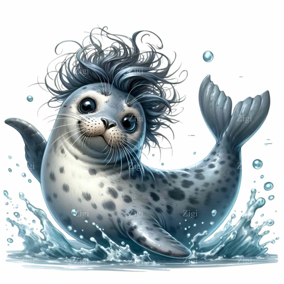 10 Playful Seal PNG Clipart With Fluffy Hair and Splashing Water ...