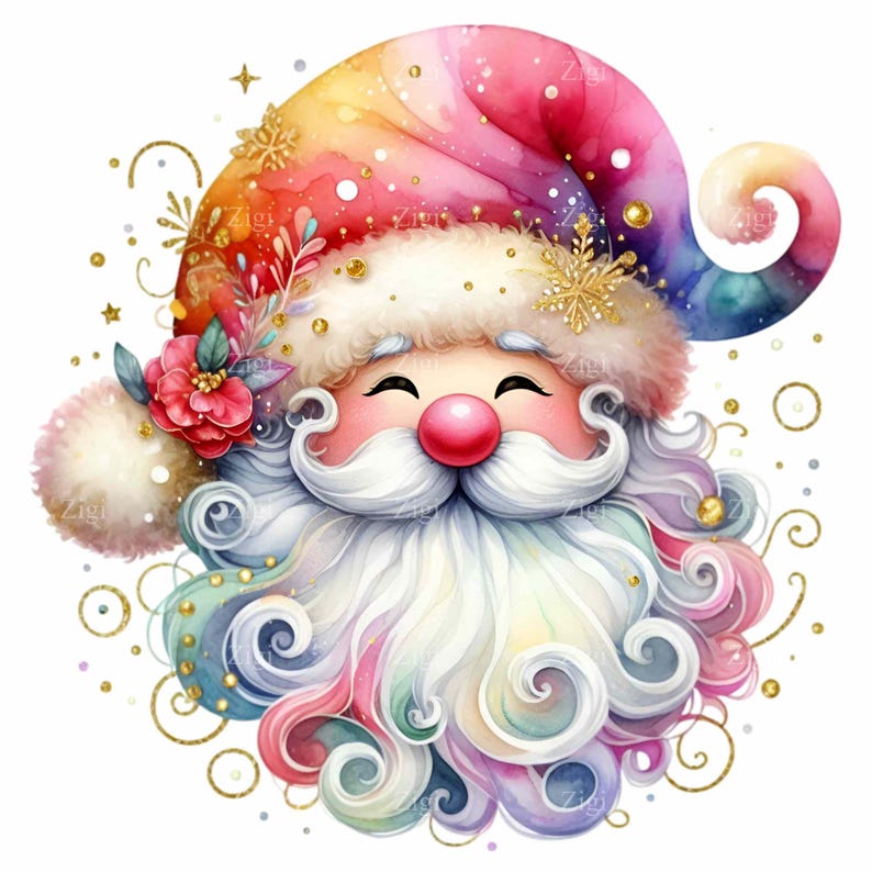 15 Golden Glitter Santa PNG Clipart, Whimsical Festive Santa With ...