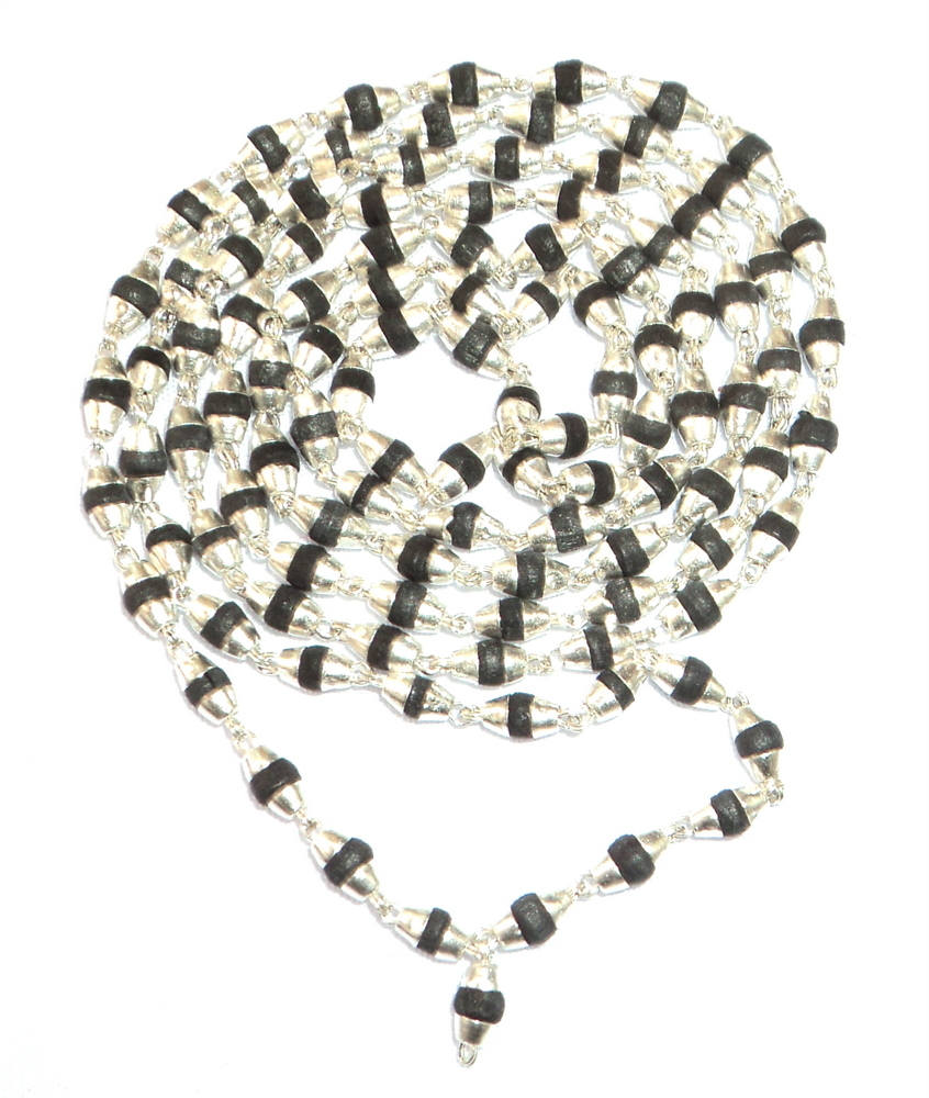 Black Tulsi Mala in Silver Conical Caps 109 Beads | Etsy