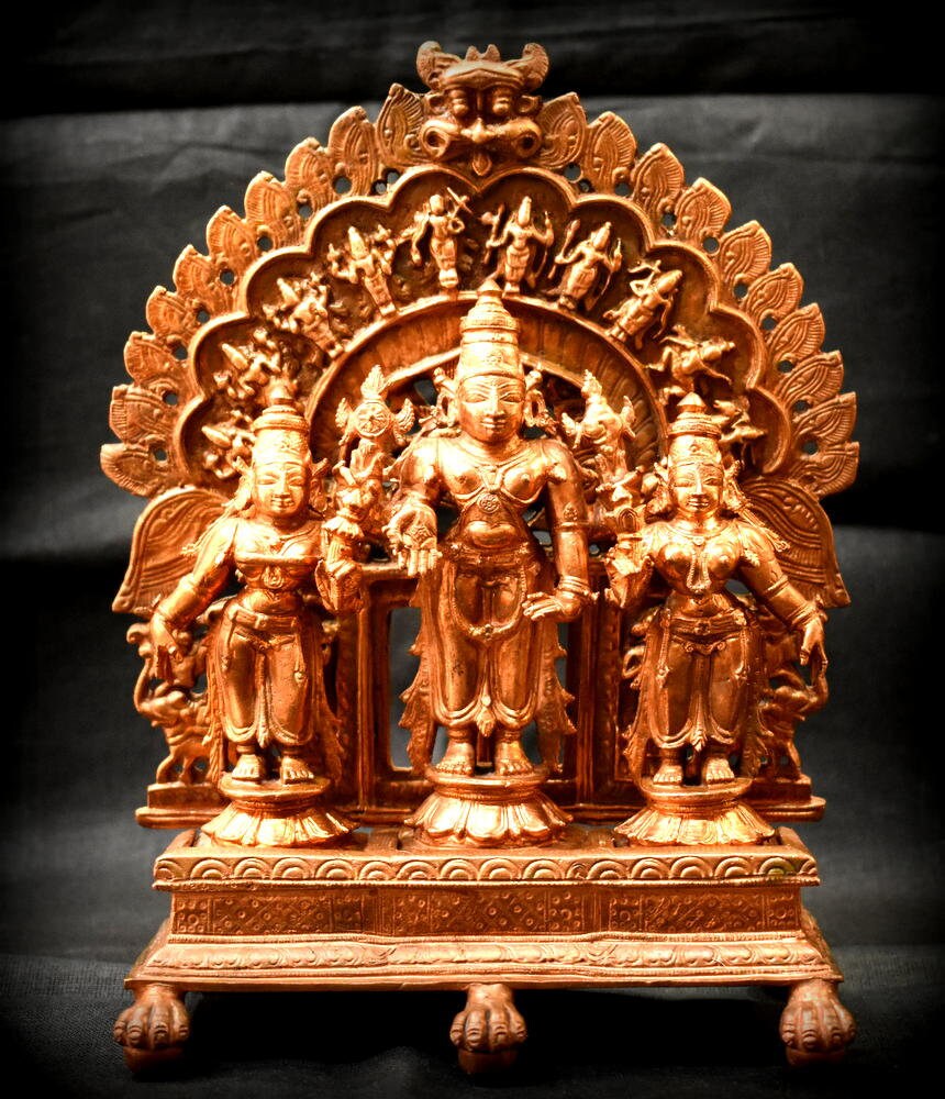 Lord Srinivasa with consorts Sridevi Bhudevi In Pure Copper | Etsy