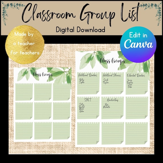 Classroom Group List Editable Printable Template Natural - Etsy