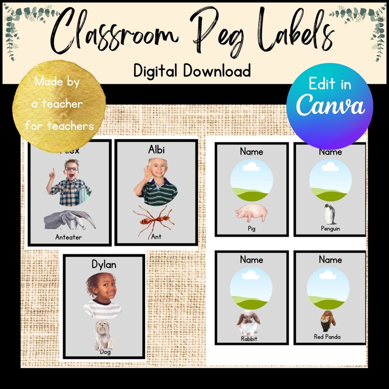 Classroom Peg Labels Editable Printable Template Natural - Etsy