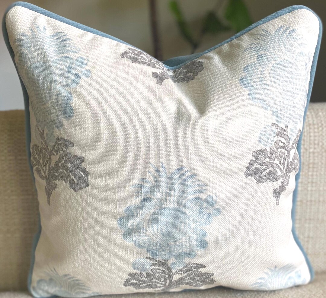 Thibaut Aldith Aqua Designer Pillow Cover: Blue Floral Print With ...