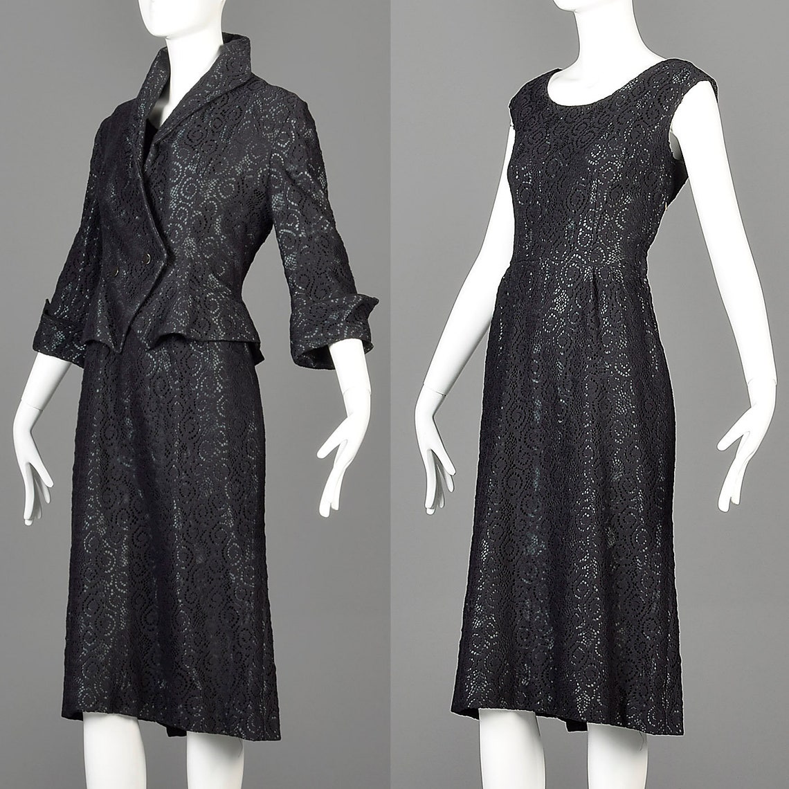 50s Dress 50s Set Matching Set Black Dress Set Black Lace Dress ...