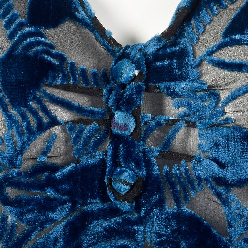 XL 1920s Silk Devore Blouse 20s Burnout Silk Large Sheer Blouse 1920s Top 1920s Blue Blouse ...