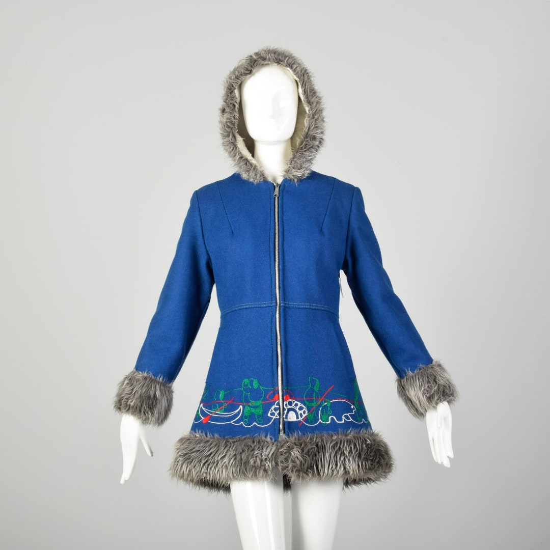Small 1960s Novelty Coat Blue Inuit Embroidery Mod Faux Fur - Etsy