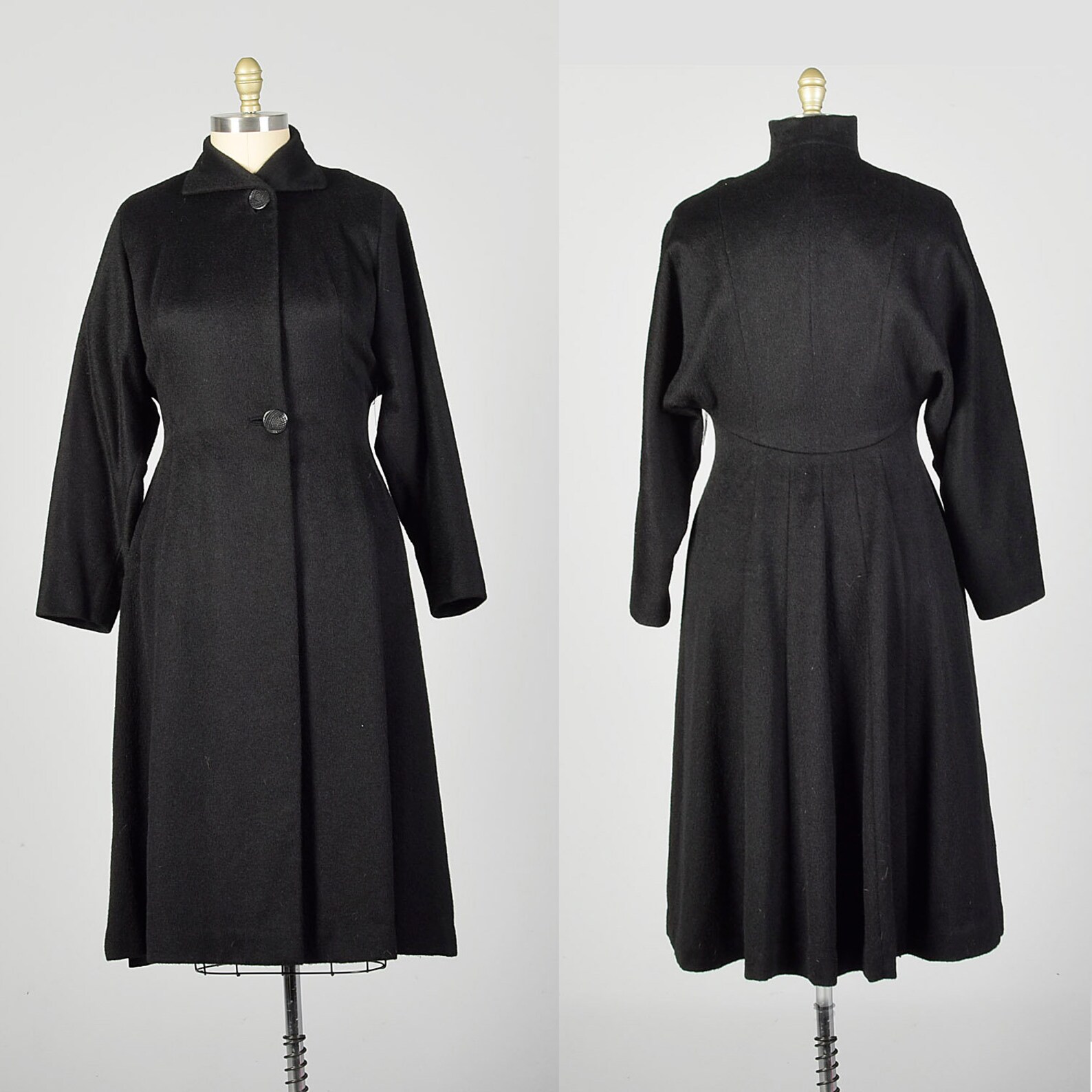 Large 1950s Princess Coat Black Batwing Wool Dolman Sleeve Winter ...