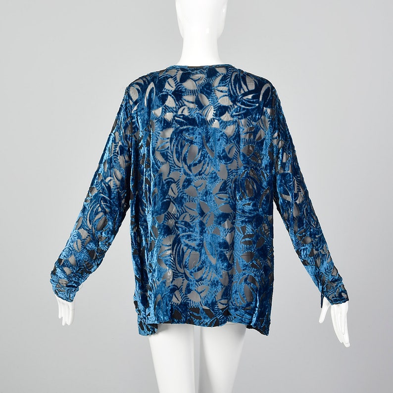 XL 1920s Silk Devore Blouse 20s Burnout Silk Large Sheer Blouse 1920s Top 1920s Blue Blouse ...