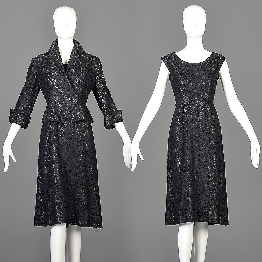 50s Dress 50s Set Matching Set Black Dress Set Black Lace Dress ...