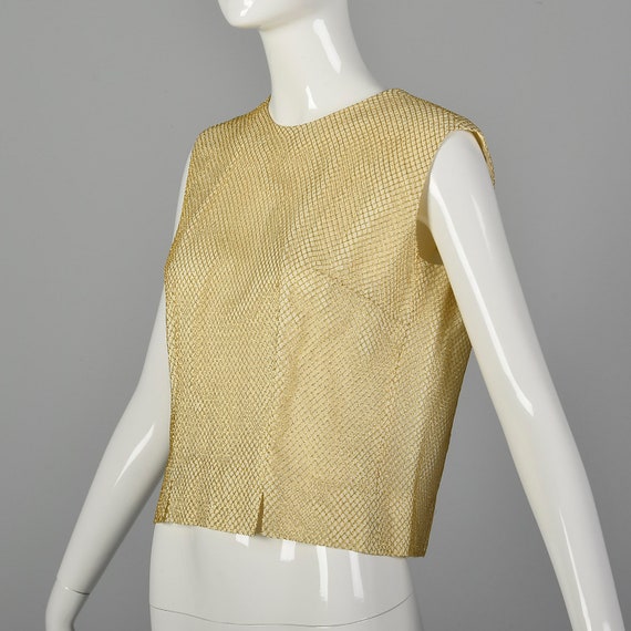 Large 1960s Gold Top Metallic Gold Mesh Overlay Sleev… - Gem