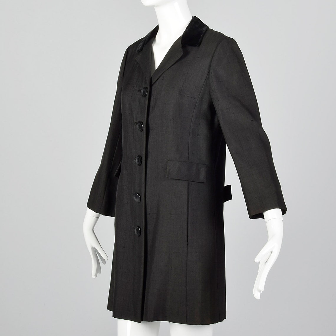 Small Black Top Coat Style Jacket Vintage 60s Velvet Collar - Etsy