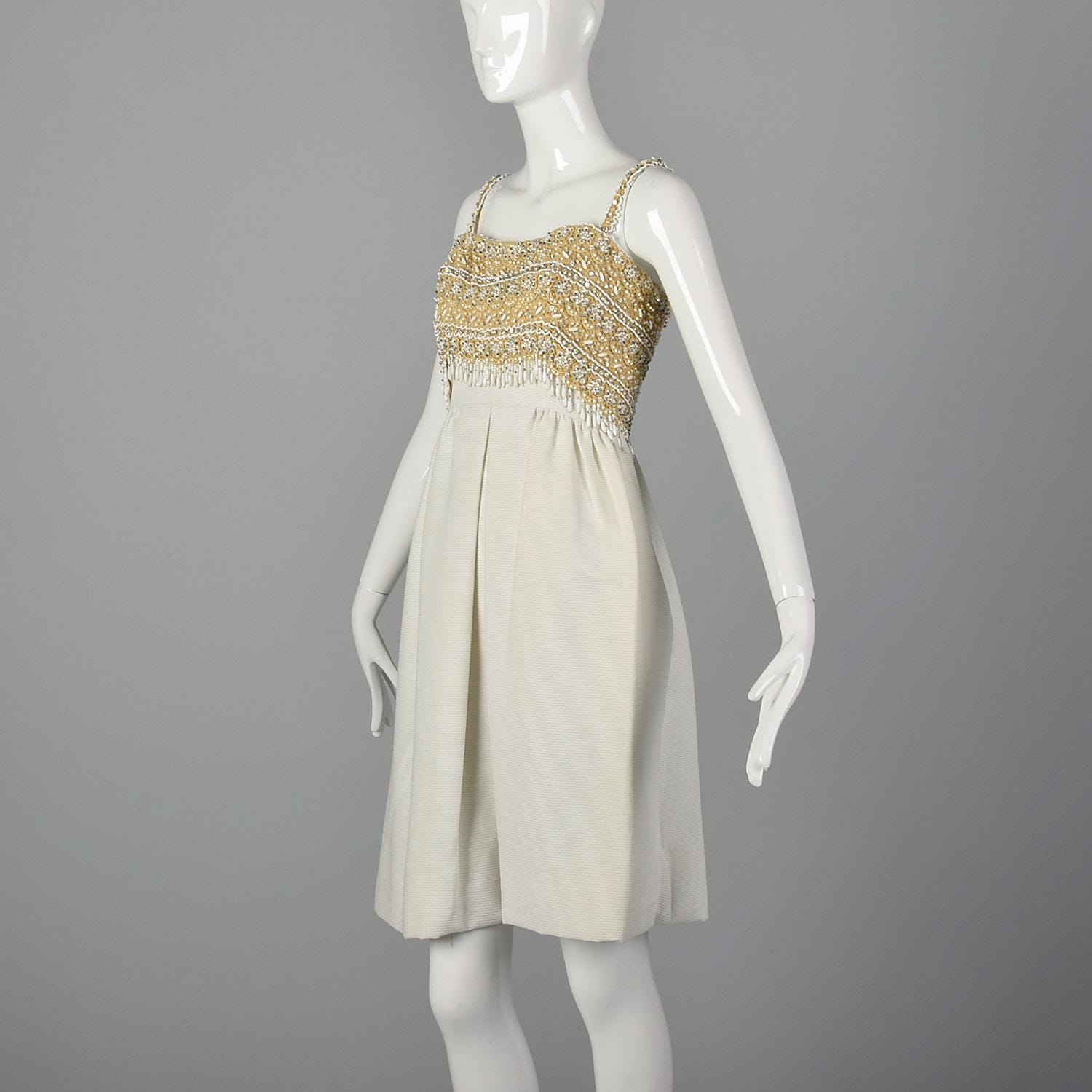 XS Bob Bugnand 1950s Beaded White Cotton Short Dress Formal Party - Etsy