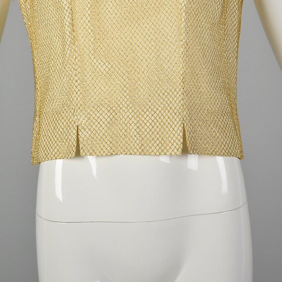 Large 1960s Gold Top Metallic Gold Mesh Overlay Sleev… - Gem