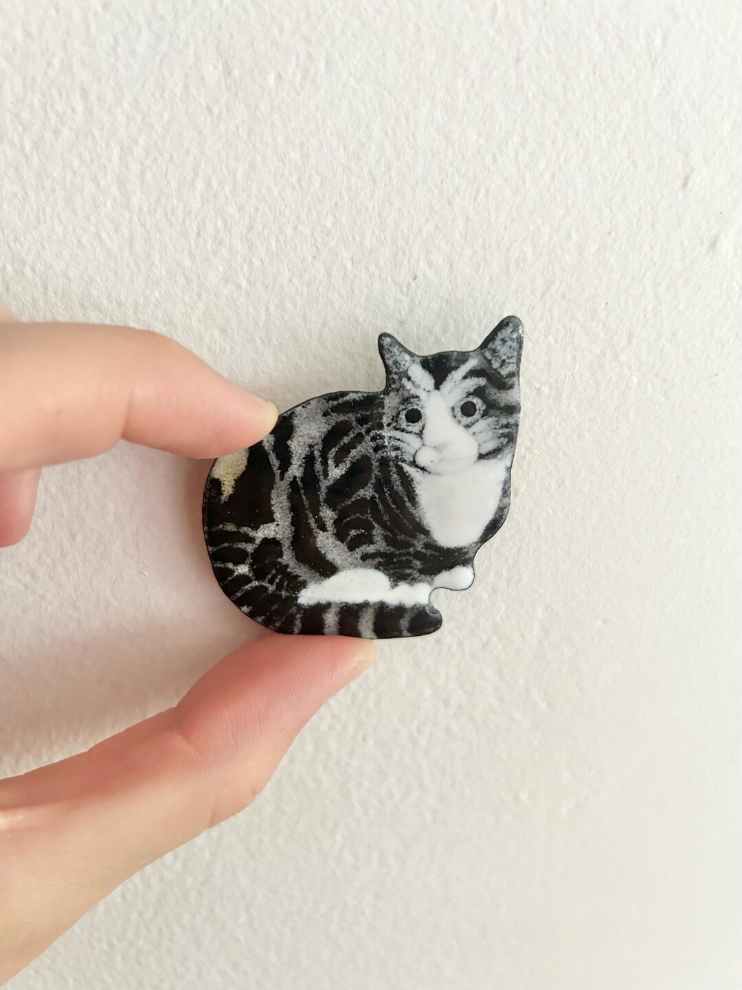 Vintage Enameled Copper Tabby Cat Brooch - Etsy