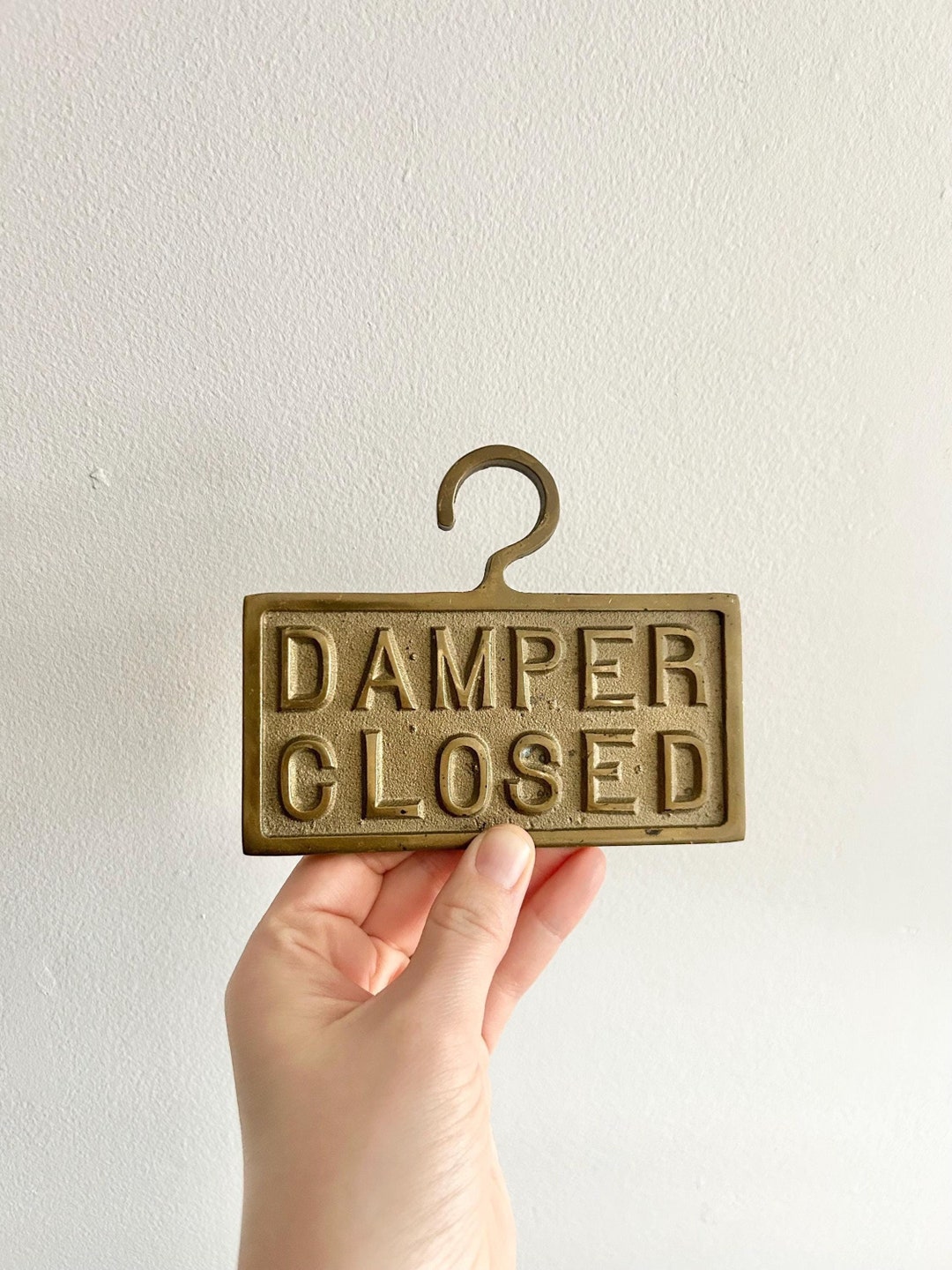 Vintage Solid Brass Damper Open Damper Closed Fireplace Chimney Sign ...