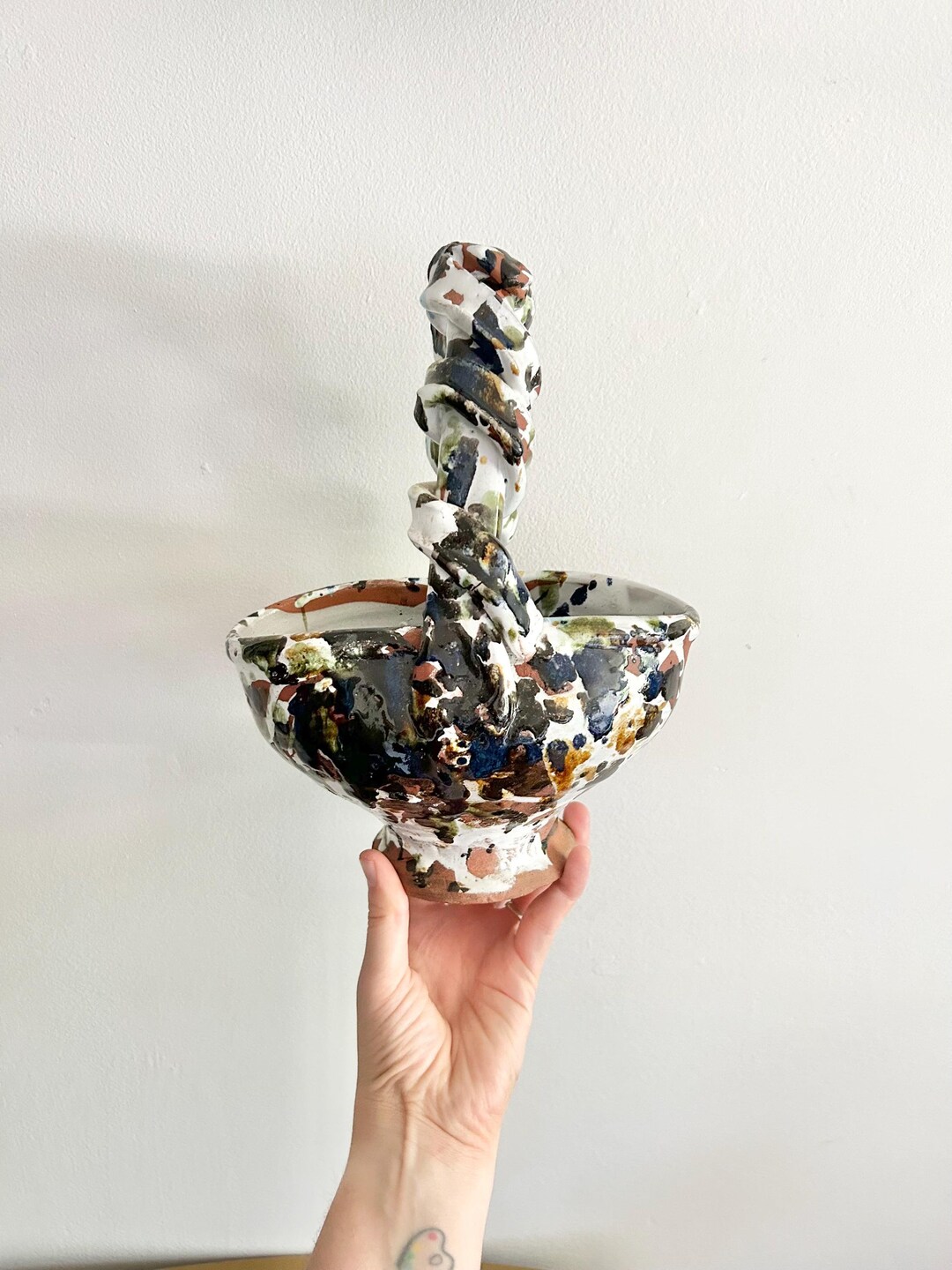 Vintage Studio Pottery Splatter Painted Ceramic Basket - Etsy