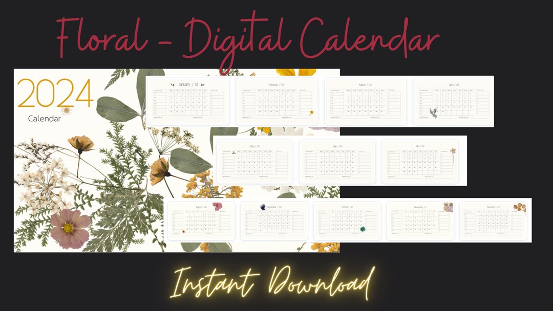 Digital Monthly Calendar, Digital Calendar, iPad Monthly Calendar ...