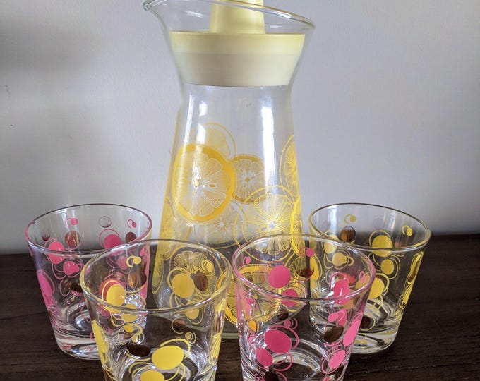 Vintage Pyrex Lemon Pitcher | Set of 4 Juice Glasses | Polka Dot ...