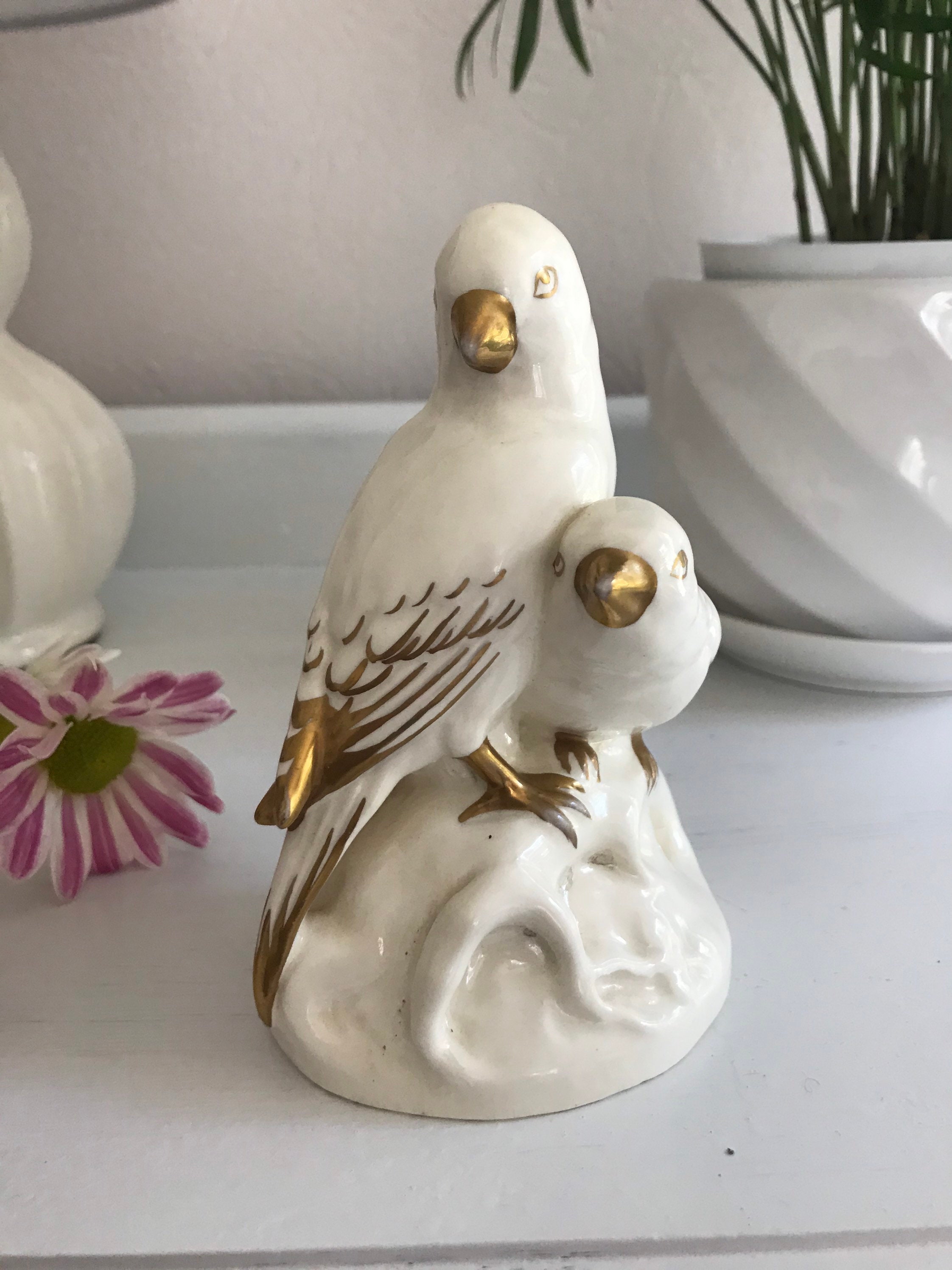 Vintage Ivory and Gold-toned Porcelain Parakeets. - Etsy