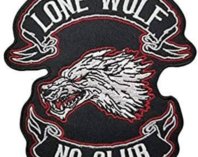 Lone Wolf No Club Logo Embroidered Iron on Patch, Biker Patch, Vest ...