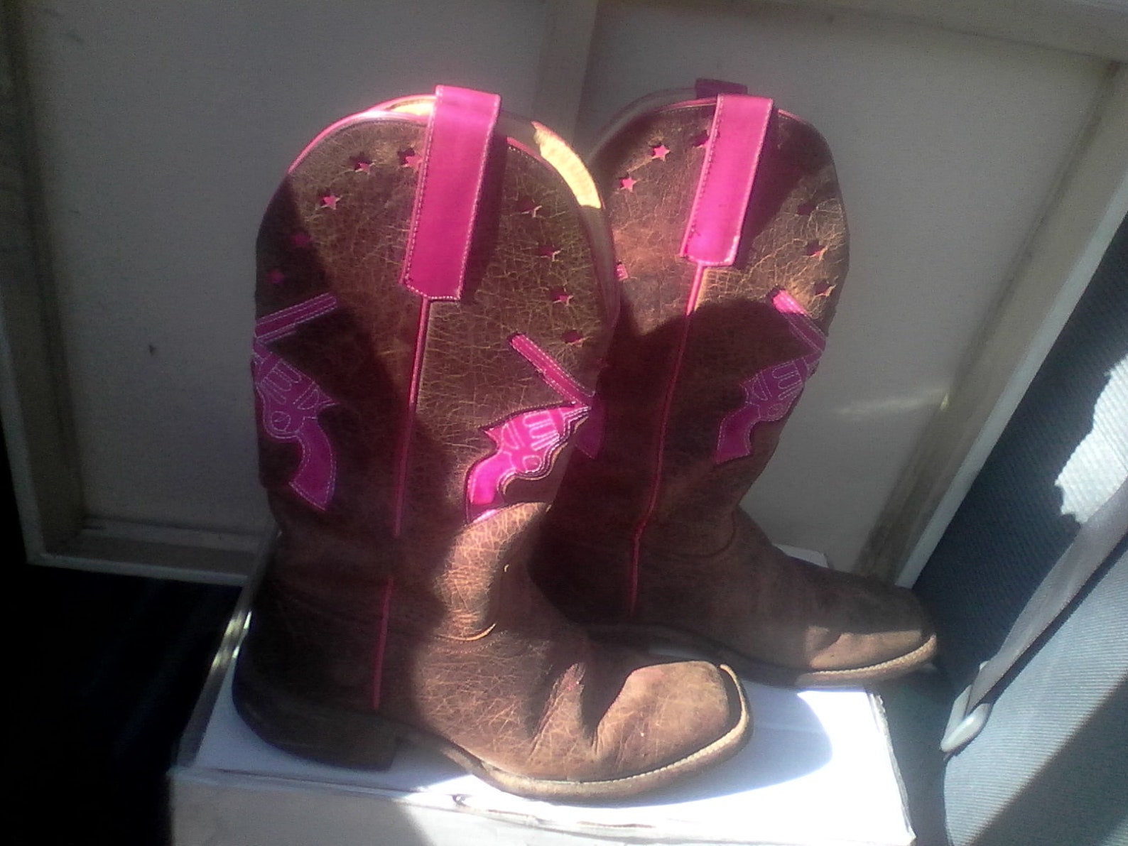 Girls Cowboy Boots Size 5 Pink Pistol Inlays With Stars Vintage ...