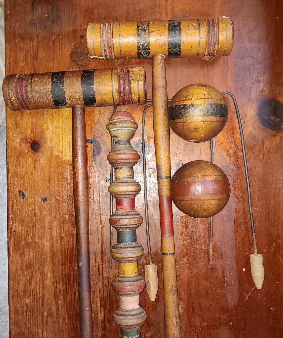 Antique Croquet Set Great Sports Decor Display Original Polychrome ...
