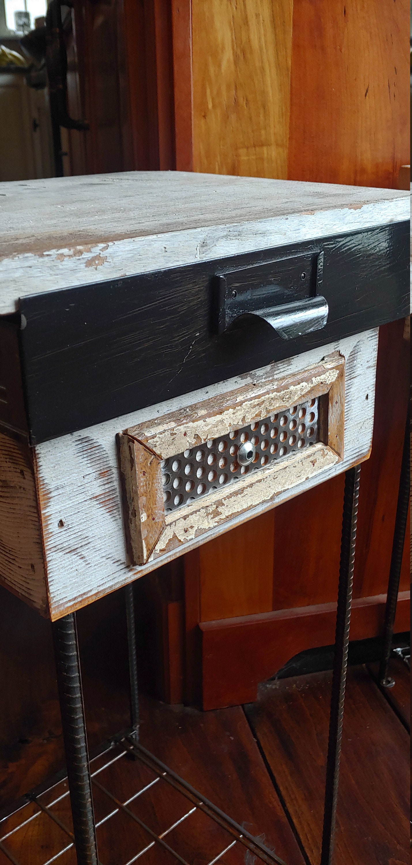 Pair Handmade End Tables/ Upcycled Furniture/ Chippy White/ Industrial ...