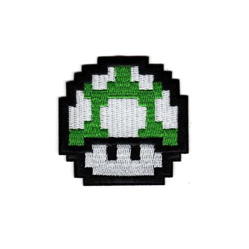Mario 8-bit Nintendo Mushroom Embroided Patch - Green and Red - Etsy