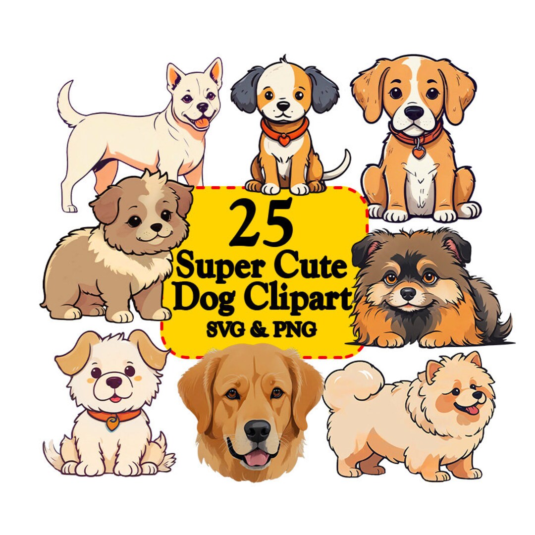 Cute Dogs & Puppy Clipart! 25 SVG and PNG - Etsy